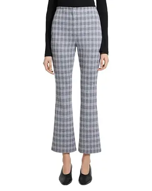 Theory Check Print High Rise Kick Flare Pants - Grey Multi