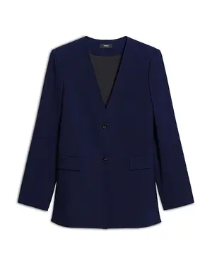Theory Collarless Wool Stretch Jacket - Deep Navy
