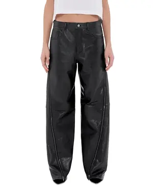 HAIKURE Bonnie Leather Mid Rise Straight Pants - Black