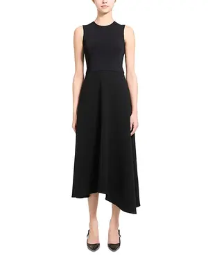 Theory Round Neck Flare Skirt Midi Dress - Black