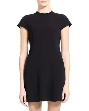 Theory High Neck Raglan Sleeve Mini Dress Black
