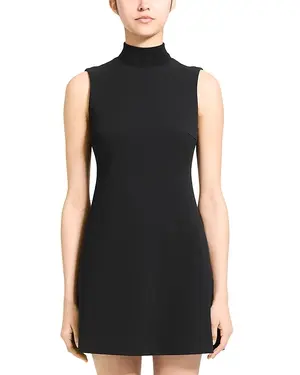 Theory Mock Neck Sleeveless A Line Dress - Black