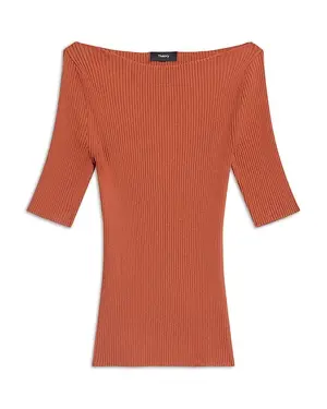 Theory Boat Neck Rib Knit Sweater - Umber