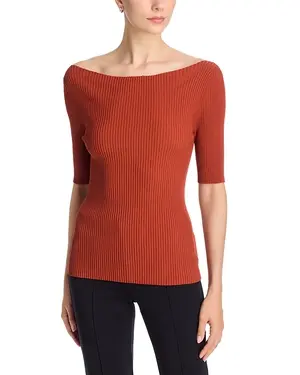 Theory Boat Neck Rib Knit Sweater - Umber