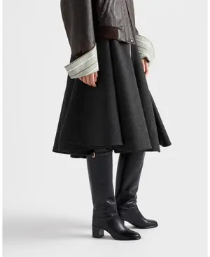 Prada Leather Knee-high Boots With Logo Buckle - Black