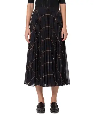 Max Mara Mstpagana Pleated Midi Skirt - Blue/brown