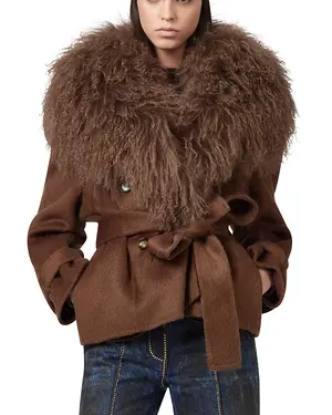 Giuseppe Di Morabito Shearling Collar Alpaca-blend Short Trench Coat