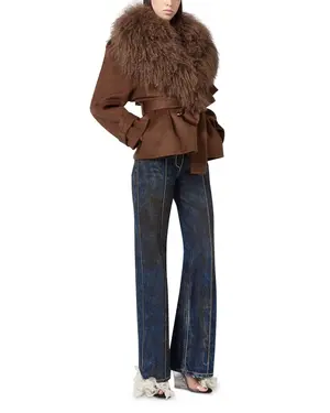 Giuseppe Di Morabito Shearling Collar Alpaca-blend Short Trench Coat