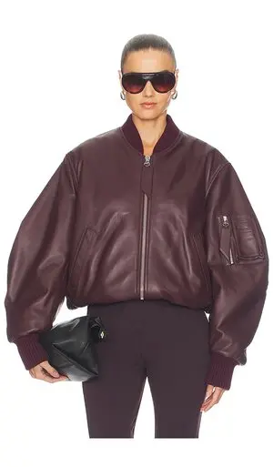 Attico Leather Bomber Jacket - Wine