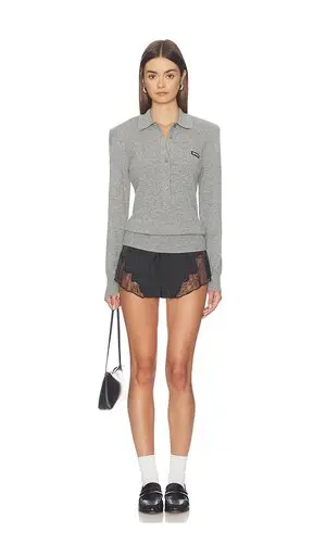 ROTATE BY BIRGER CHRISTENSEN Wool Longleeve Polo In Grey