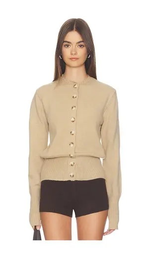 ALL THE WAYS Brittany Button Up Sweater In Beige - Oat
