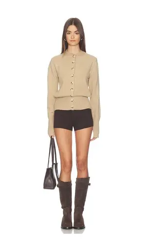 ALL THE WAYS Brittany Button Up Sweater In Beige