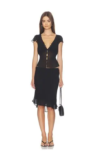 GUIZIO Ara Lace Trim V-neck Top
