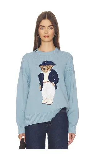 Polo Ralph Lauren Cotton Bear Crew Neck Pullover In Blue