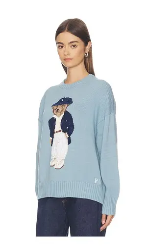 Polo Ralph Lauren Cotton Bear Crew Neck Pullover In Blue