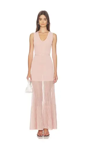KARINA GRIMALDI Knit Maxi Dress With Metallic Threading - Peach