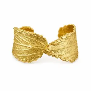 MOTHER NATURE JEWELRY Hibiscus Leaf Bracelet, Handmade Statement Cuff Nature Jewelry, Sterling Silver - Gold