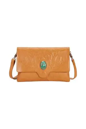 JODI LEE Lost Bird Clutch With Turquoise Embellishment - Brown