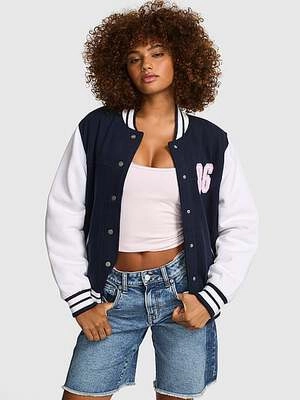 Pink Varsity Bomber Jacket - Blue