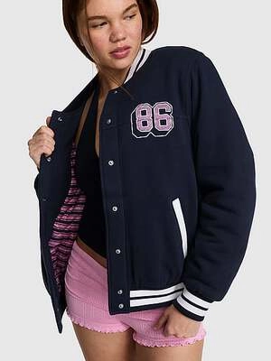 Pink Varsity Bomber Jacket - Blue