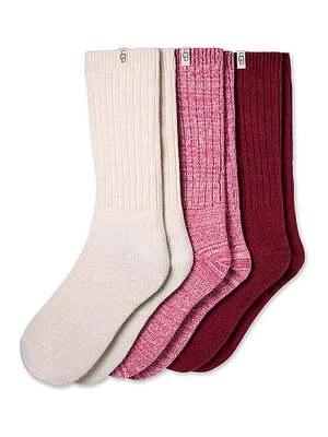 Pink Ugg® 3-pack Rib Knit Slouchy Crew Socks - Pink