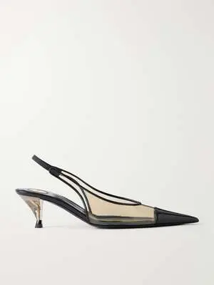 Saint Laurent Patent Leather-trimmed Slingback Pumps