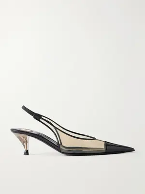Saint Laurent Patent Leather-trimmed Slingback Pumps - Black
