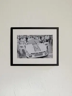 SONIC EDITIONS Framed 1977 Martini Porsche Print, 50" X 40&quot - Black