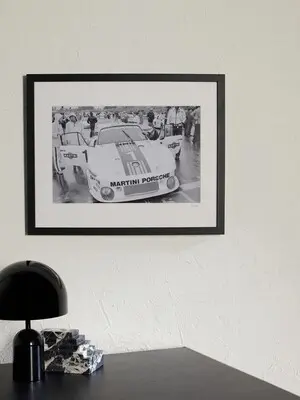 SONIC EDITIONS Framed 1977 Martini Porsche Print, 50" X 40&quot - Black