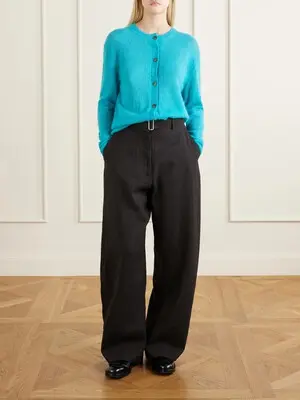 Studio Nicholson Belted Herringbone Cotton And Linen-blend Wide-leg Pants