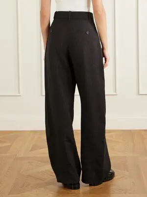 Studio Nicholson Belted Herringbone Cotton And Linen-blend Wide-leg Pants