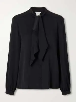 Max Mara Leccio Silk-crepon Blouse With Self-tie Collar - Black