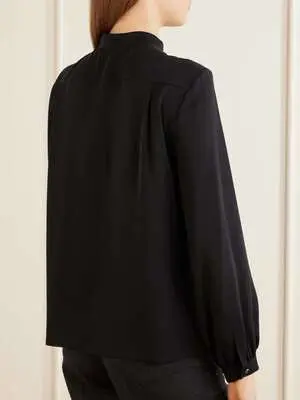 Max Mara Leccio Silk-crepon Blouse With Self-tie Collar