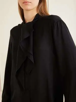 Max Mara Leccio Silk-crepon Blouse With Self-tie Collar