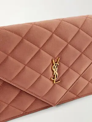 Saint Laurent Paris Quilted Satin Chain Wallet - Pink