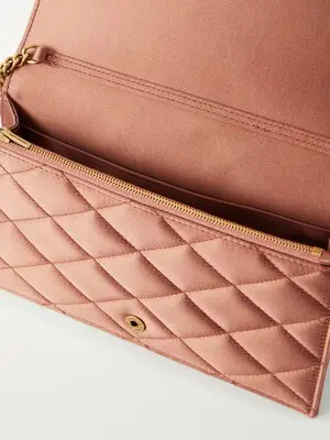 Saint Laurent Paris Quilted Satin Chain Wallet - Pink