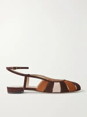 Manolo Blahnik Suede Flats With Buckle-fastening Ankle Strap - Brown
