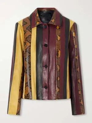 Proenza Schouler Striped Suede-trimmed Snake-effect Leather Jacket - Multi