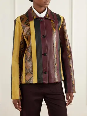 Proenza Schouler Striped Suede-trimmed Snake-effect Leather Jacket - Multi