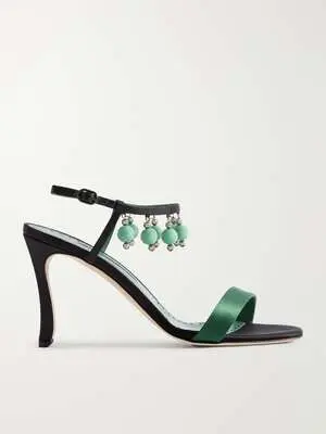 Manolo Blahnik Kasasan 90 Embellished Satin Sandals - Black