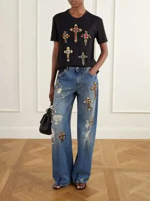 Dolce & Gabbana Embellished Cotton-jersey T-shirt