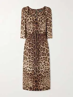 Dolce & Gabbana Leopard-print Stretch-silk Midi Dress - Leopard Print