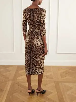 Dolce & Gabbana Leopard-print Stretch-silk Midi Dress