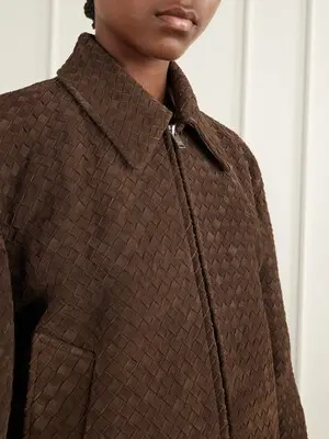 Bottega Veneta Intrecciato Suede Jacket - Brown