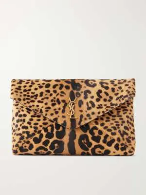Saint Laurent Cassandre Leopard-print Pony Hair Clutch - Leopard Print