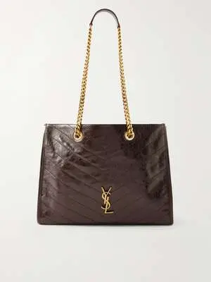 Saint Laurent SAINT LAURENT Niki East West Crinkled-Leather Tote Brown