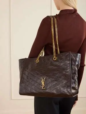 Saint Laurent Niki East West Crinkled-leather Tote - Brown