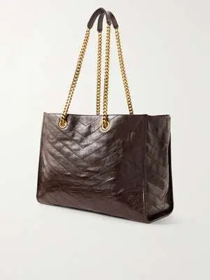 Saint Laurent Niki East West Crinkled-leather Tote - Brown