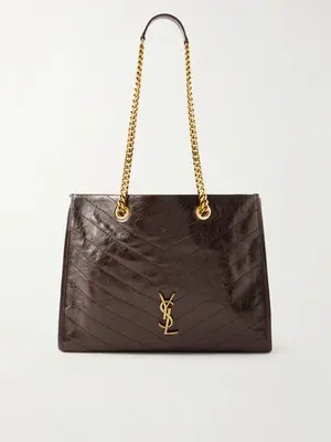 Saint Laurent SAINT LAURENT Niki East West Crinkled-Leather Tote Brown