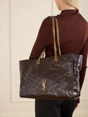 Saint Laurent Niki East West Crinkled-leather Tote - Brown